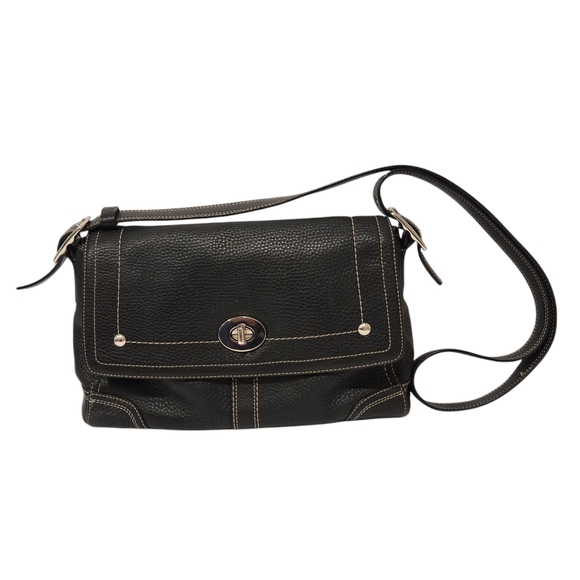 Coach | Bags | Coach Hamilton Flap Bag Black Pebbled Leather Turn Lock ...